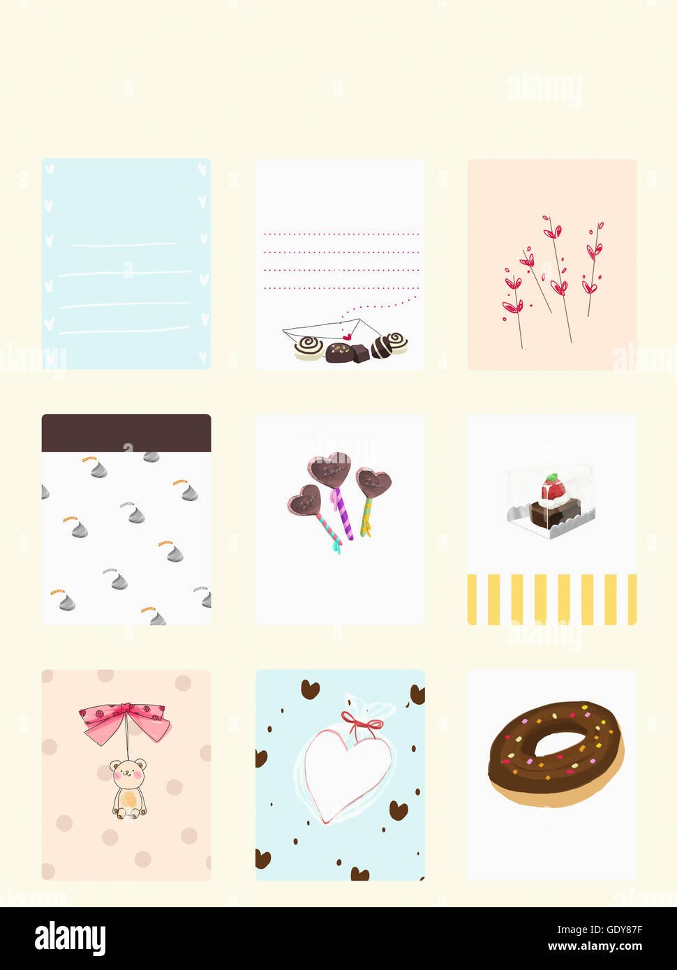 Various memo with illustrations of Valentine's Day Stock Photo - Alamy