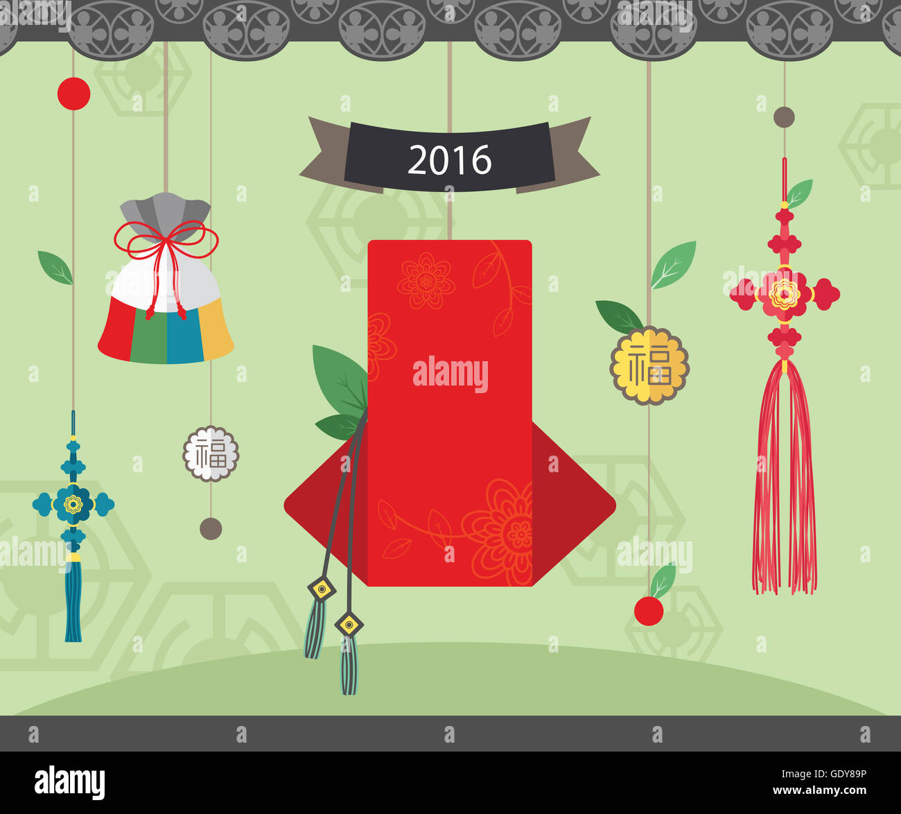 New year 2016 with Infographic illustration of traditional Korean ...