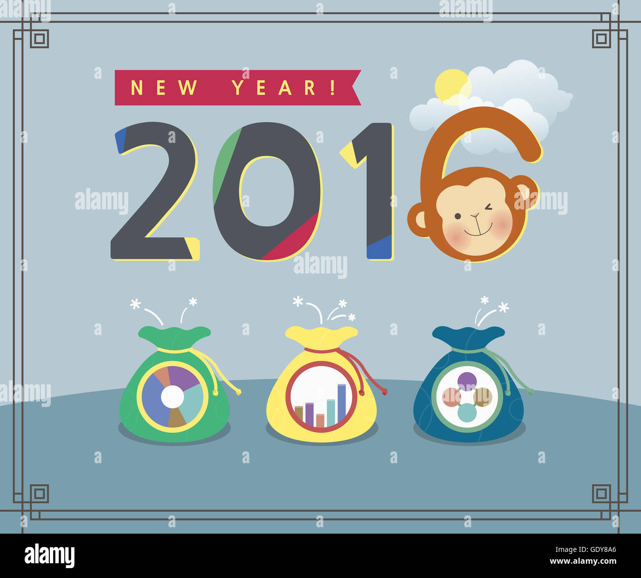 New year 2016 with Infographic illustration of fortune bags Stock Photo ...