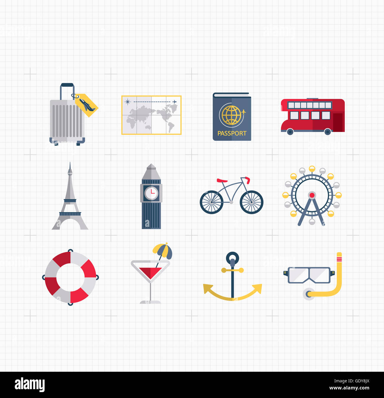Set of icons related to overseas travel Stock Photo - Alamy