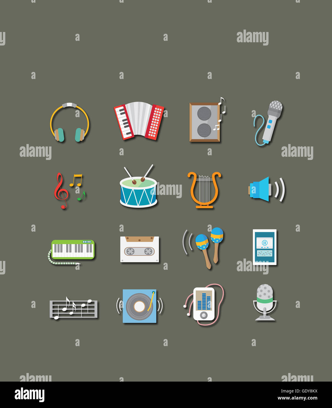 Set of various icons related to music Stock Photo - Alamy