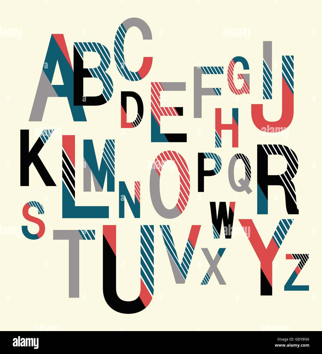 Typographical Alphabet letters from A to Z with diagonal lines Stock ...