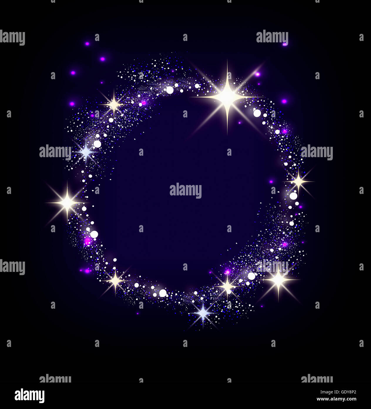 Mysterious circle with glittering stars and light effect Stock Photo ...