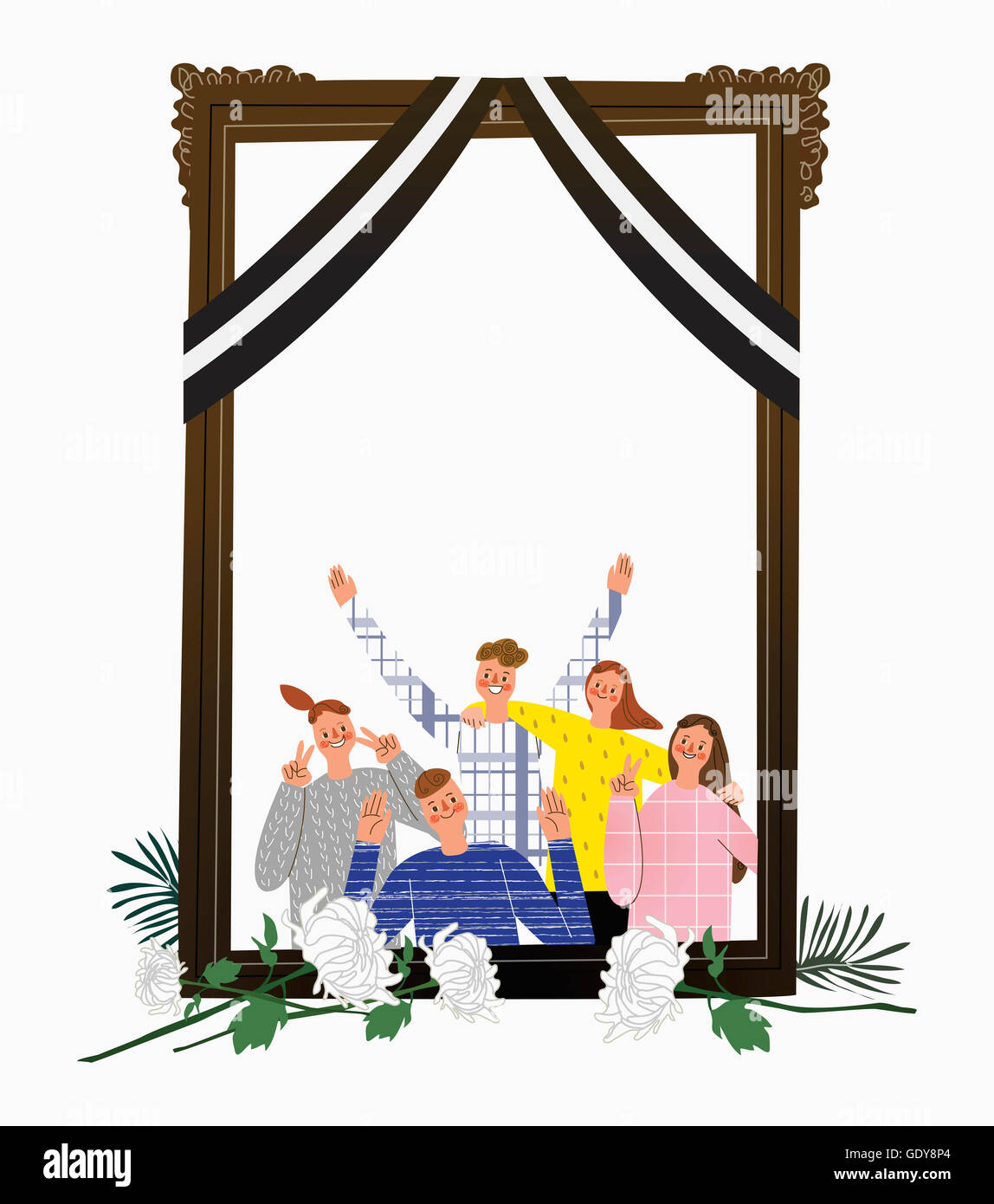 Smiling people in a frame at funeral Stock Photo - Alamy