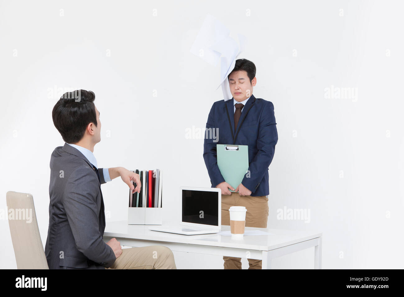 Angry superior and stressful business man at work Stock Photo - Alamy