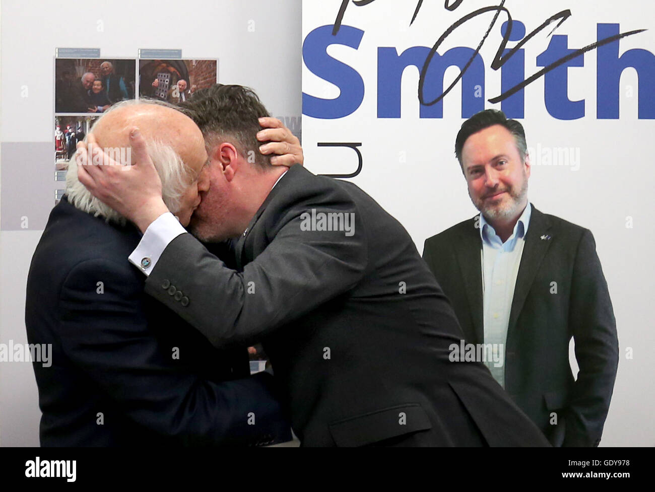 MEP Alyn Smith (right) receives a kiss from Richard Demarco during his ...