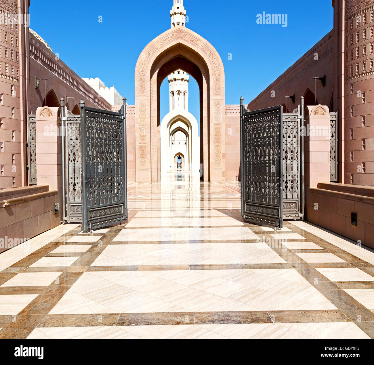 minaret and religion in clear sky in oman muscat the old mosque Stock ...