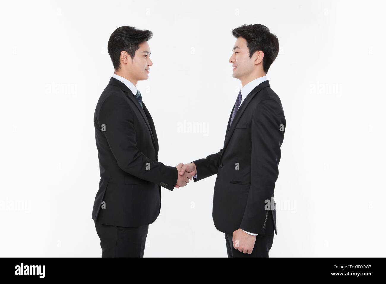 Side view of two business men shaking hands with each other Stock Photo ...