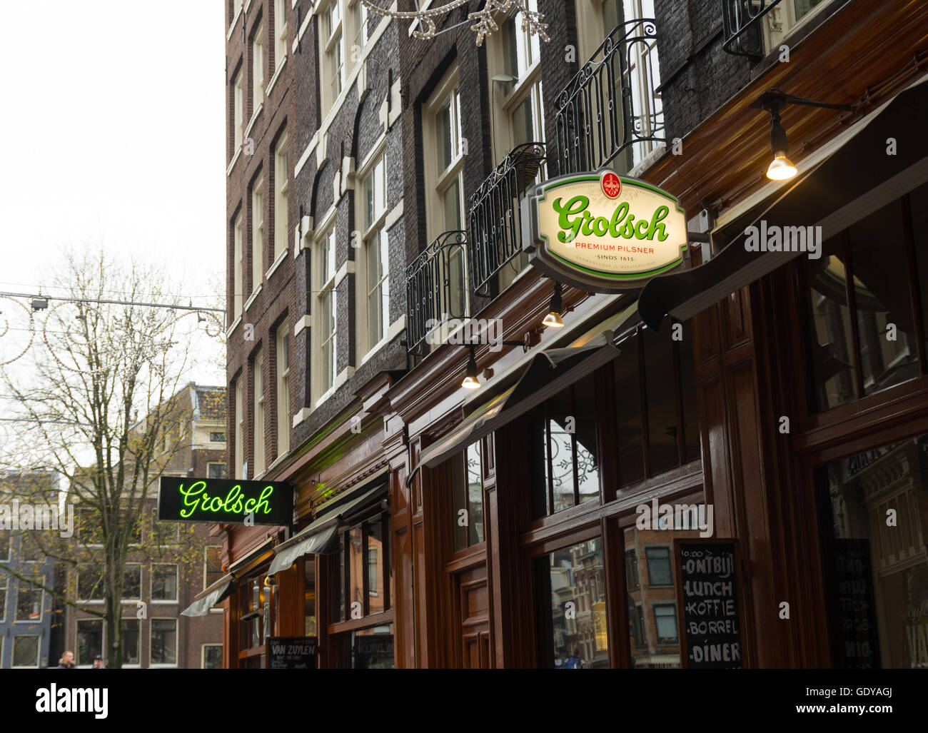 AMSTERDAM, NETHERLANDS - NOVEMBER 15, 2015: Grolsch beer brand sign in ...