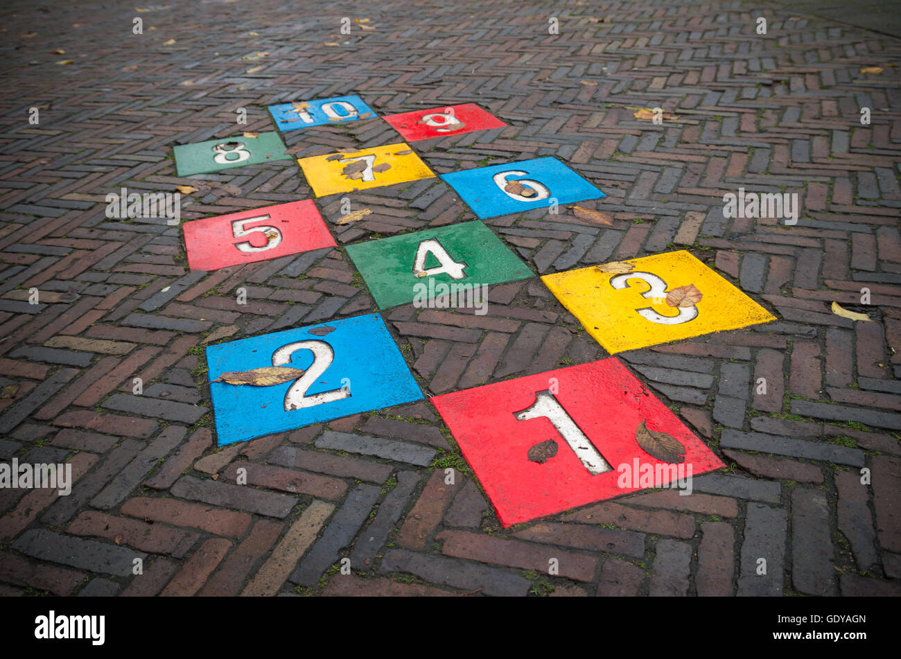colorful hopscotch game on a public street Stock Photo - Alamy