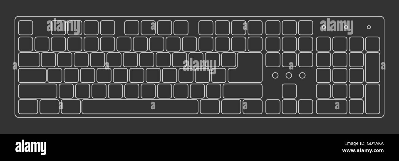 Black laptop computer wireless keyboard top view with keys, vector ...