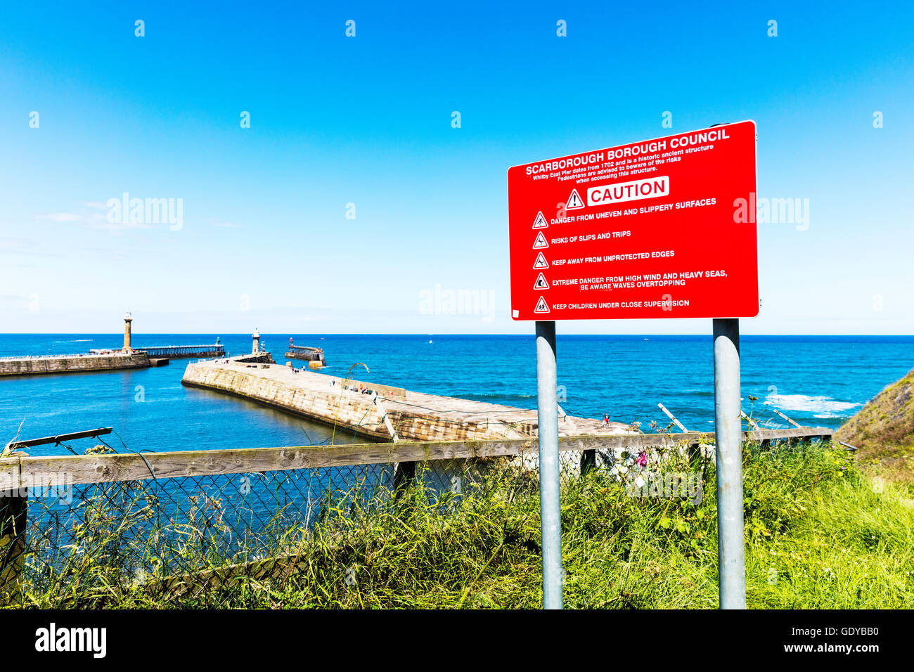 Whitby cliffs warning sign danger dangerous surfaces slip hazards ...