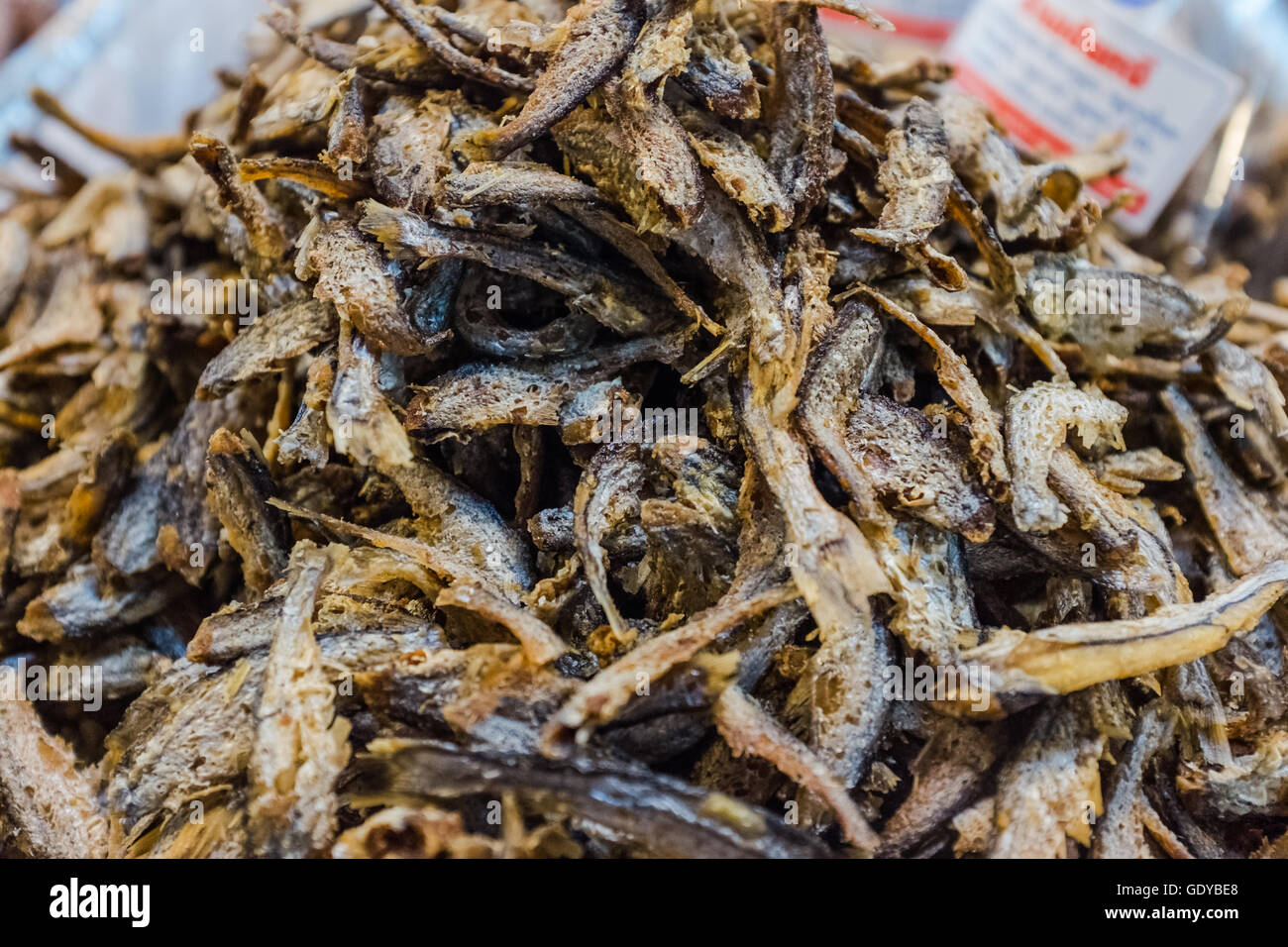 Thai style small crispy fried fish,Chiang Mai market,Thailand Stock ...