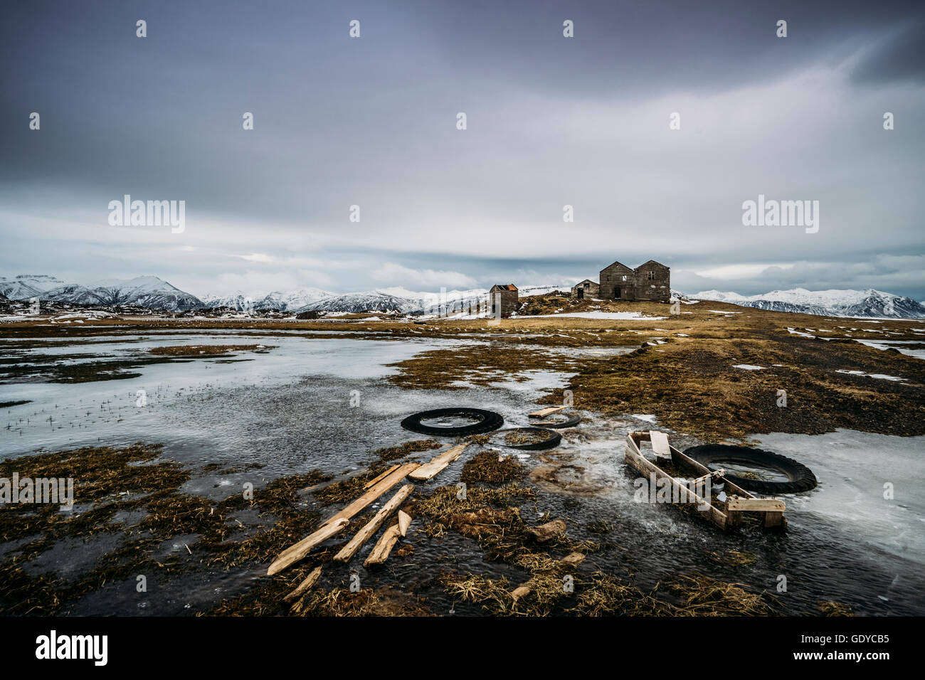 Remote farm in icy landscape, Iceland Stock Photo - Alamy