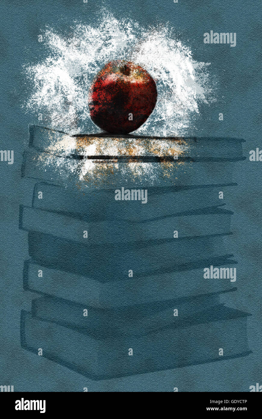 Stack of Old Books With an Apple on Top Stock Photo - Alamy