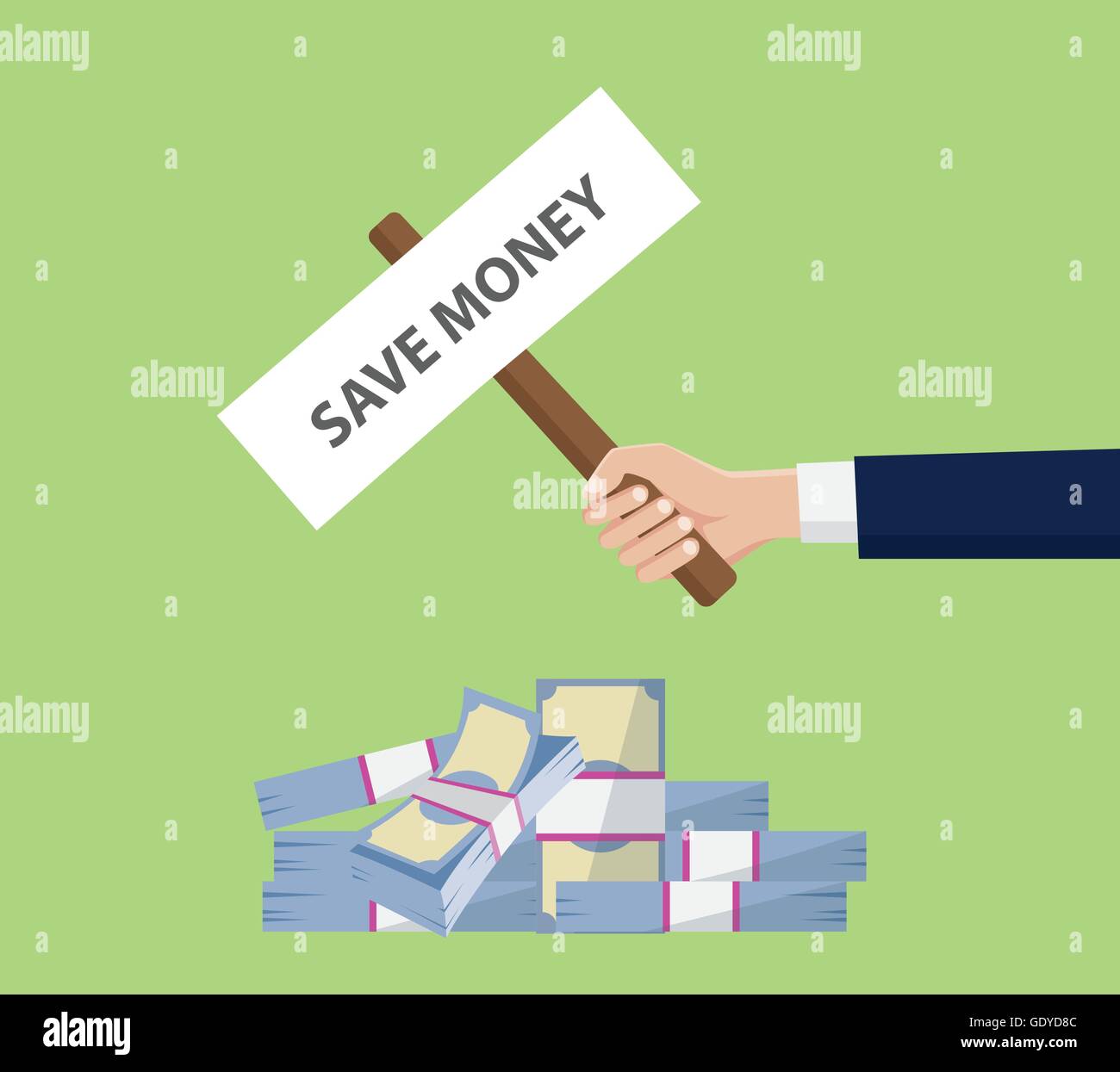 save money investment money stack cash with hand holding poster wooden ...