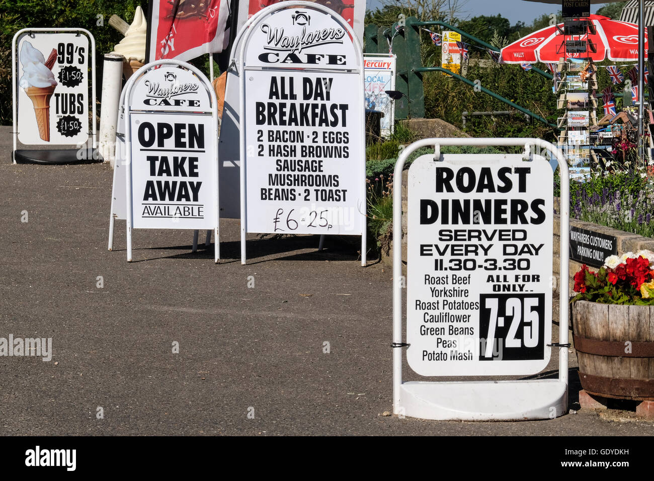 Food signs offering ice-creams to Roast dinners compete for attention ...