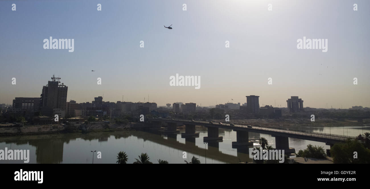 Aerial photographs of the city of Baghdad during sunset that shows ...