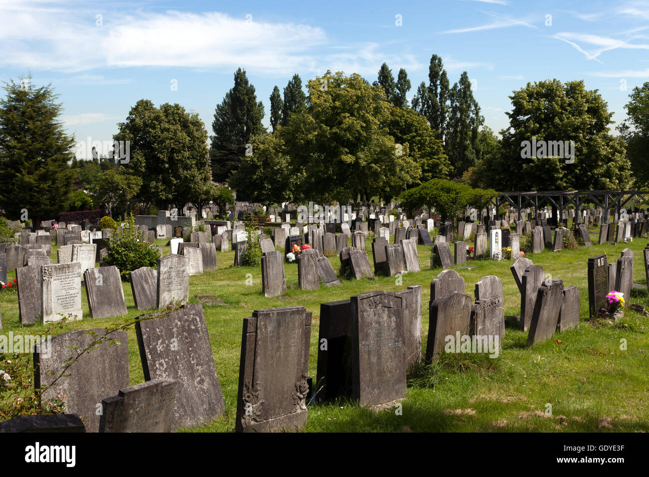 View looking out across the Graves in Camberwell New Cemetery ...