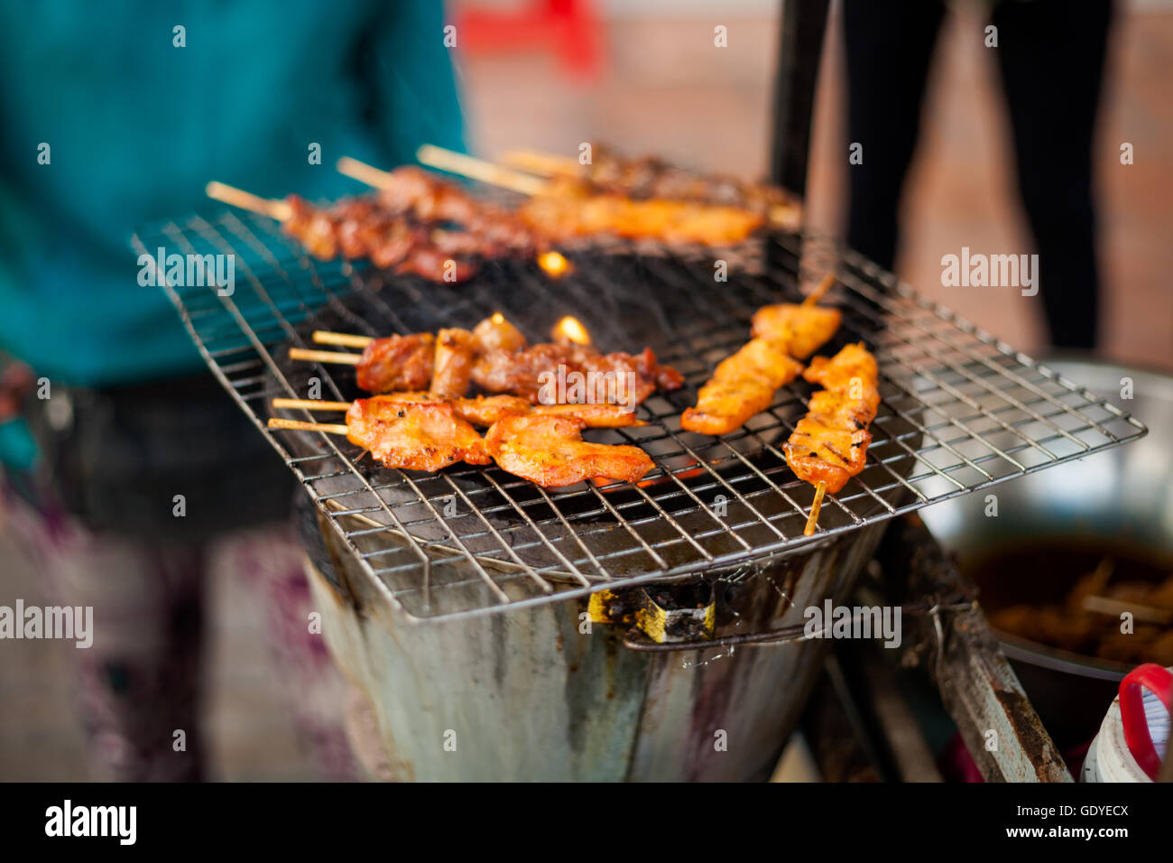 Fresh made hot barbeque satay. Traditional cambodian cuisine Stock ...