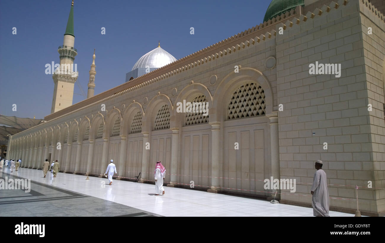 An external image of the Prophet's Mosque in Medina in Saudi Arabia ...