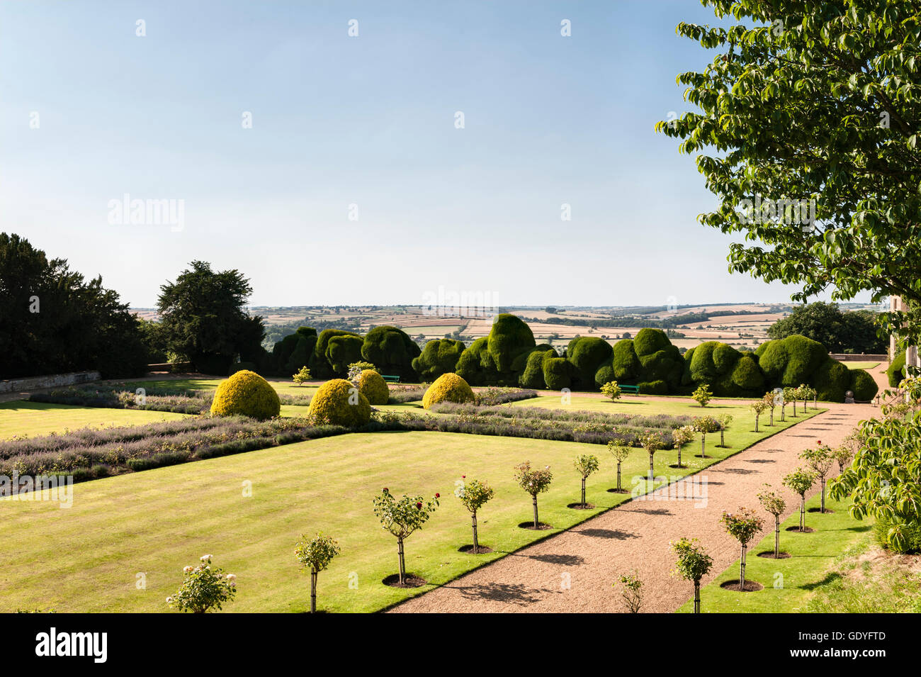 Rockingham Castle, Corby, Northamptonshire, UK. The formal 17c 'Cross ...