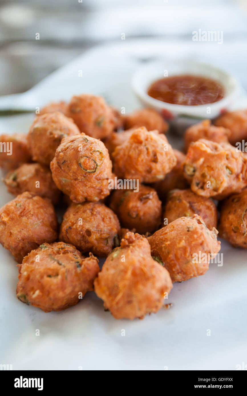 Fresh fried thai no name meatballs served with sweet chilli sauce ...