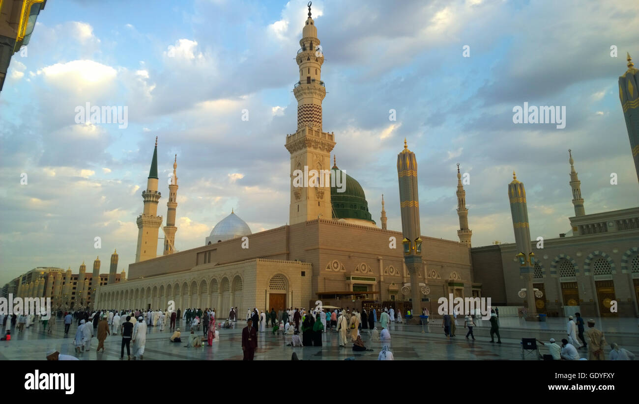 An external image of the Prophet's Mosque in Medina in Saudi Arabia, It ...