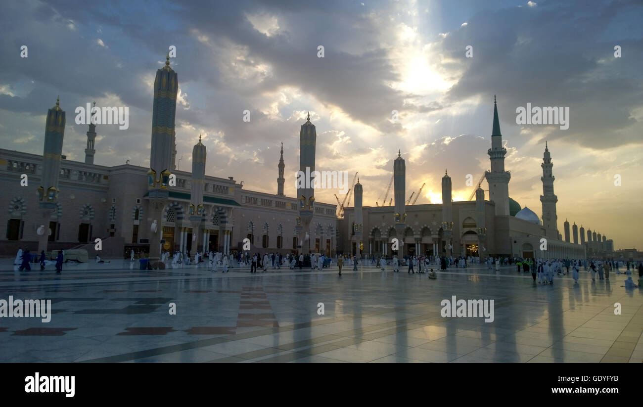 An external image of the Prophet's Mosque in Medina in Saudi Arabia, It ...