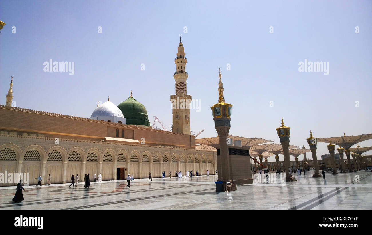An external image of the Prophet's Mosque in Medina in Saudi Arabia, It ...