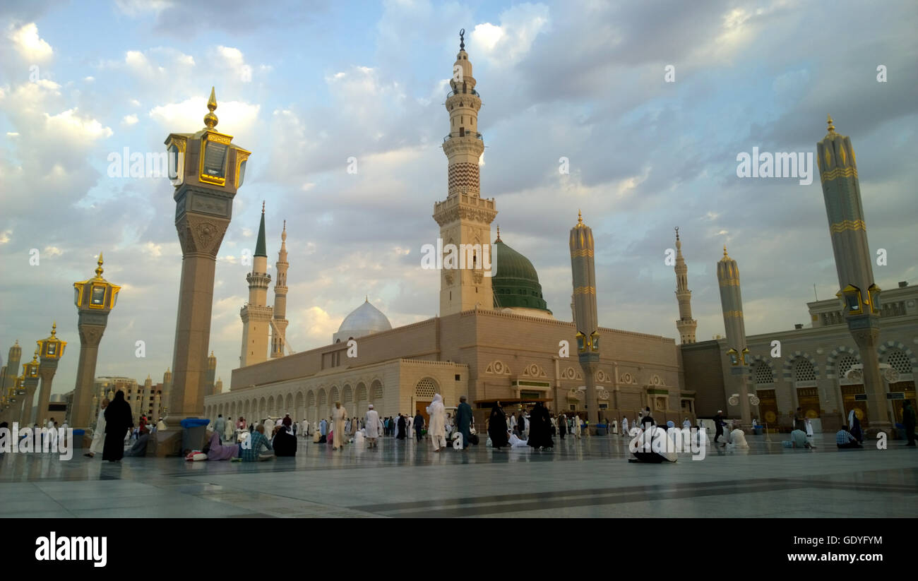 An external image of the Prophet's Mosque in Medina in Saudi Arabia, It ...