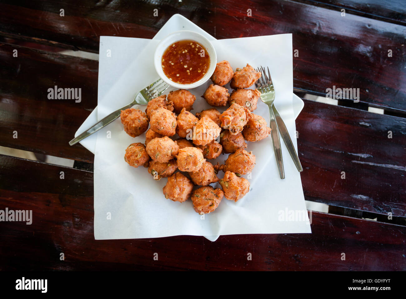 Fresh fried thai no name meatballs served with sweet chilli sauce ...