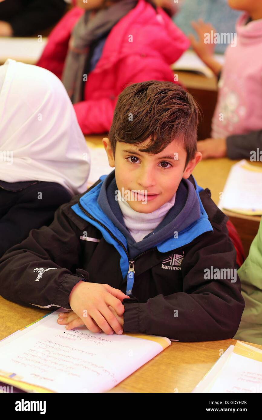 In a school in Amman, capital of Jordan. View into the classroom with ...
