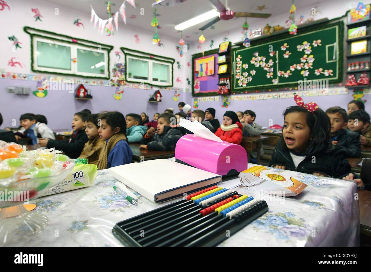 In a school in Amman, capital of Jordan. View into the classroom with ...