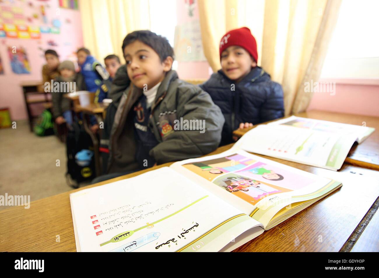 In a school in Amman, capital of Jordan. View into the classroom with ...