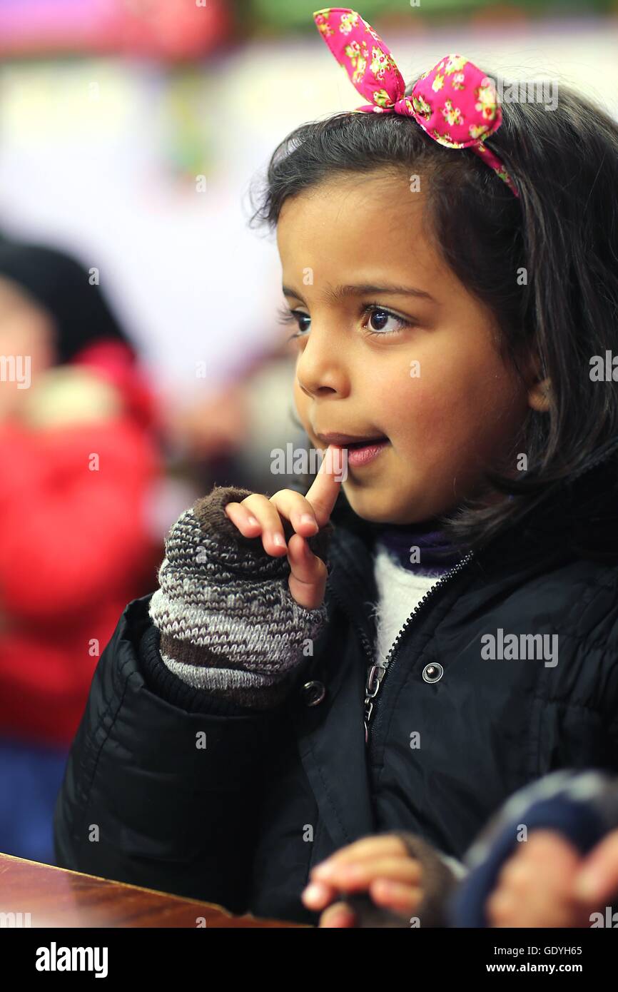 In a school in Amman, capital of Jordan. View into the classroom with ...