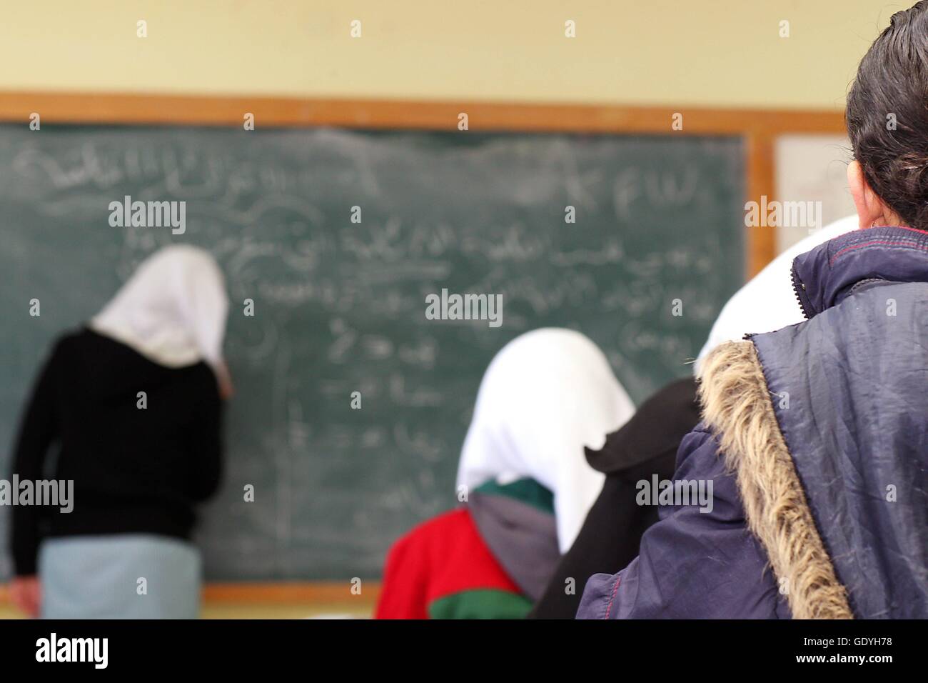 A class room with pupils in Ramallah. In the city in the Palestinian ...