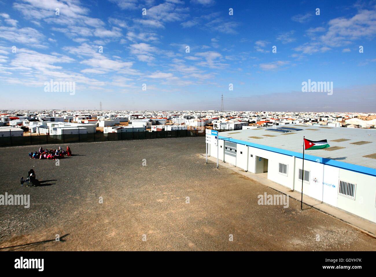 School life in the refugee camp Zaatari. This refugee camp in Jordan is ...
