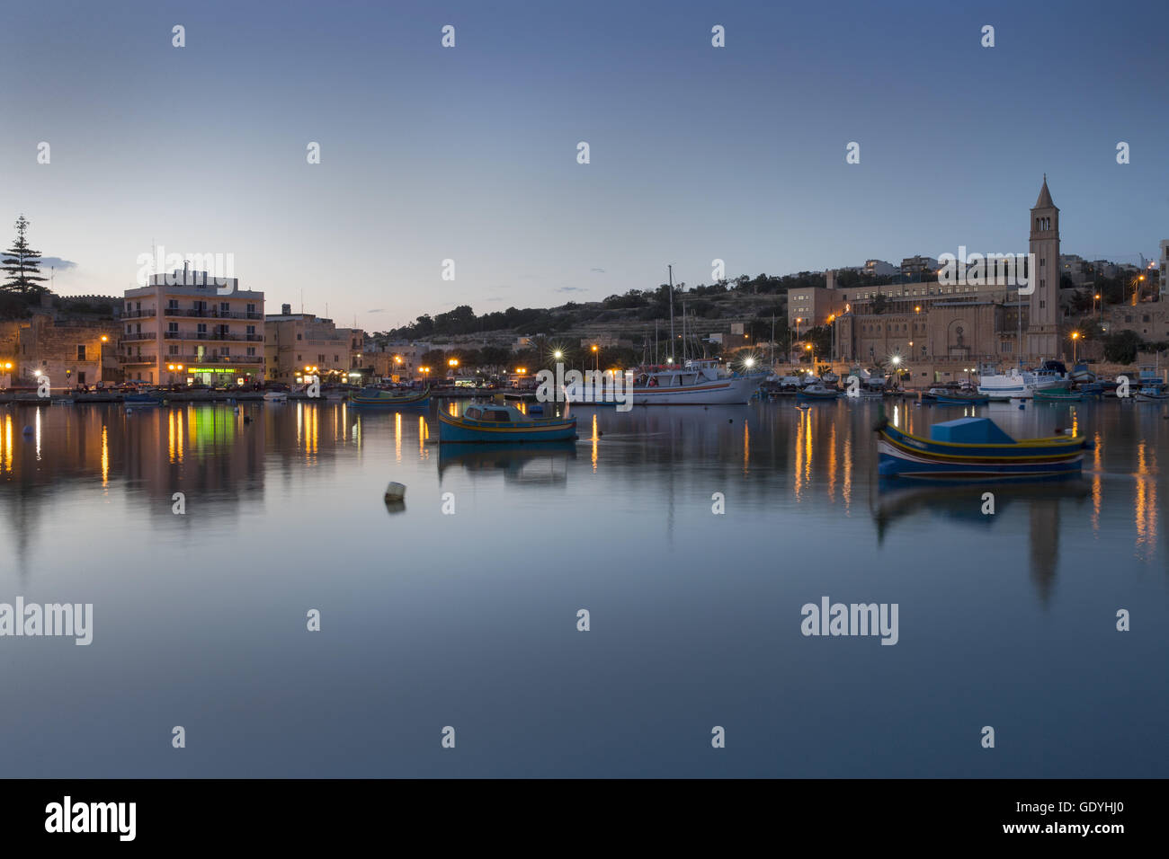 The harbor of Marsascala in the south of the island Malta. The photo ...