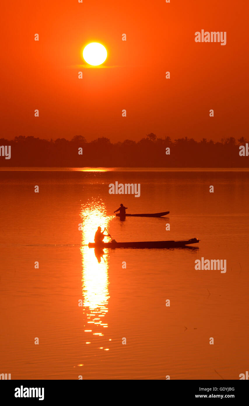 a fishermen on the Lake Amnat Charoen in the city of Amnat Charoen in ...