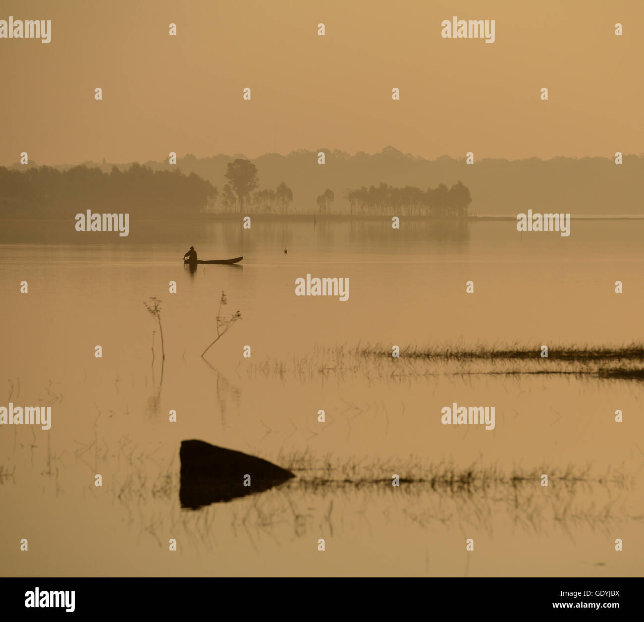 a fishermen on the Lake Amnat Charoen in the city of Amnat Charoen in ...
