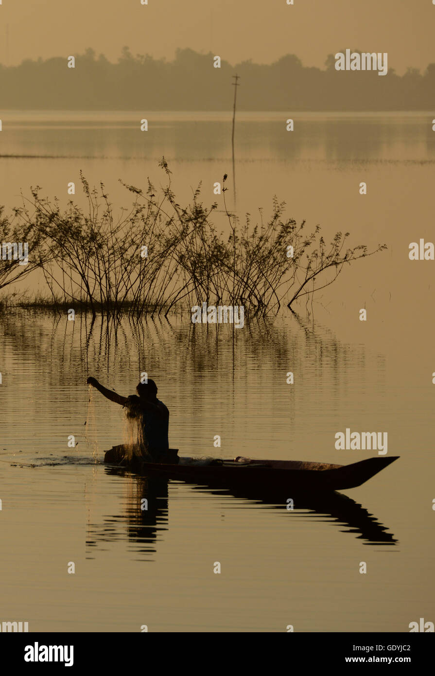 a fishermen on the Lake Amnat Charoen in the city of Amnat Charoen in ...