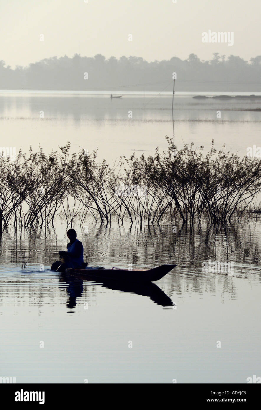 a fishermen on the Lake Amnat Charoen in the city of Amnat Charoen in ...