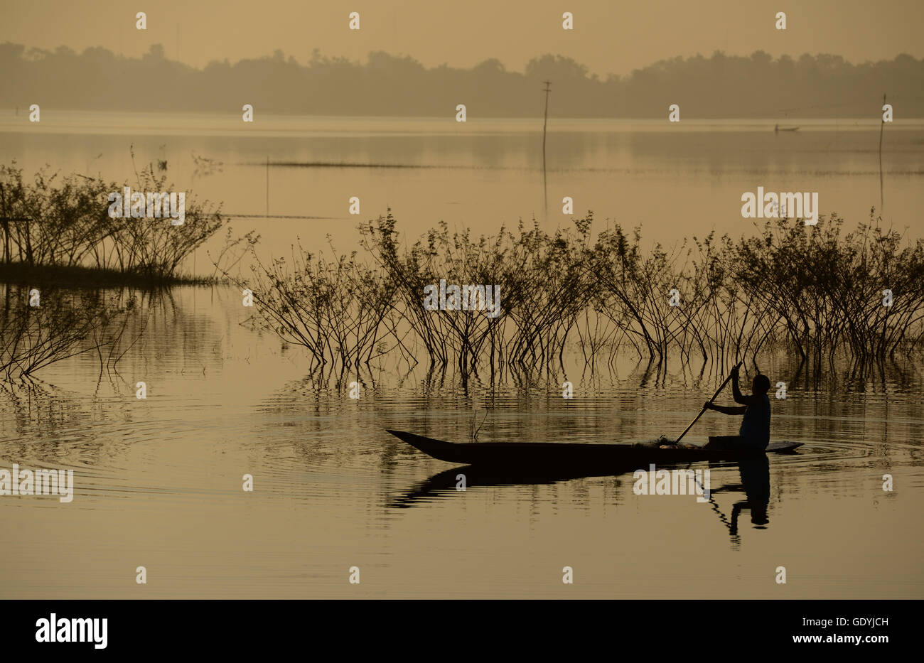 a fishermen on the Lake Amnat Charoen in the city of Amnat Charoen in ...
