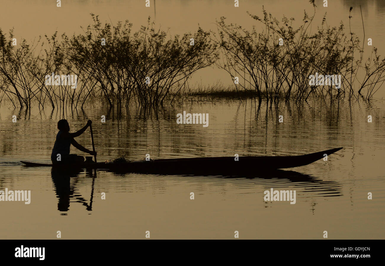 a fishermen on the Lake Amnat Charoen in the city of Amnat Charoen in ...