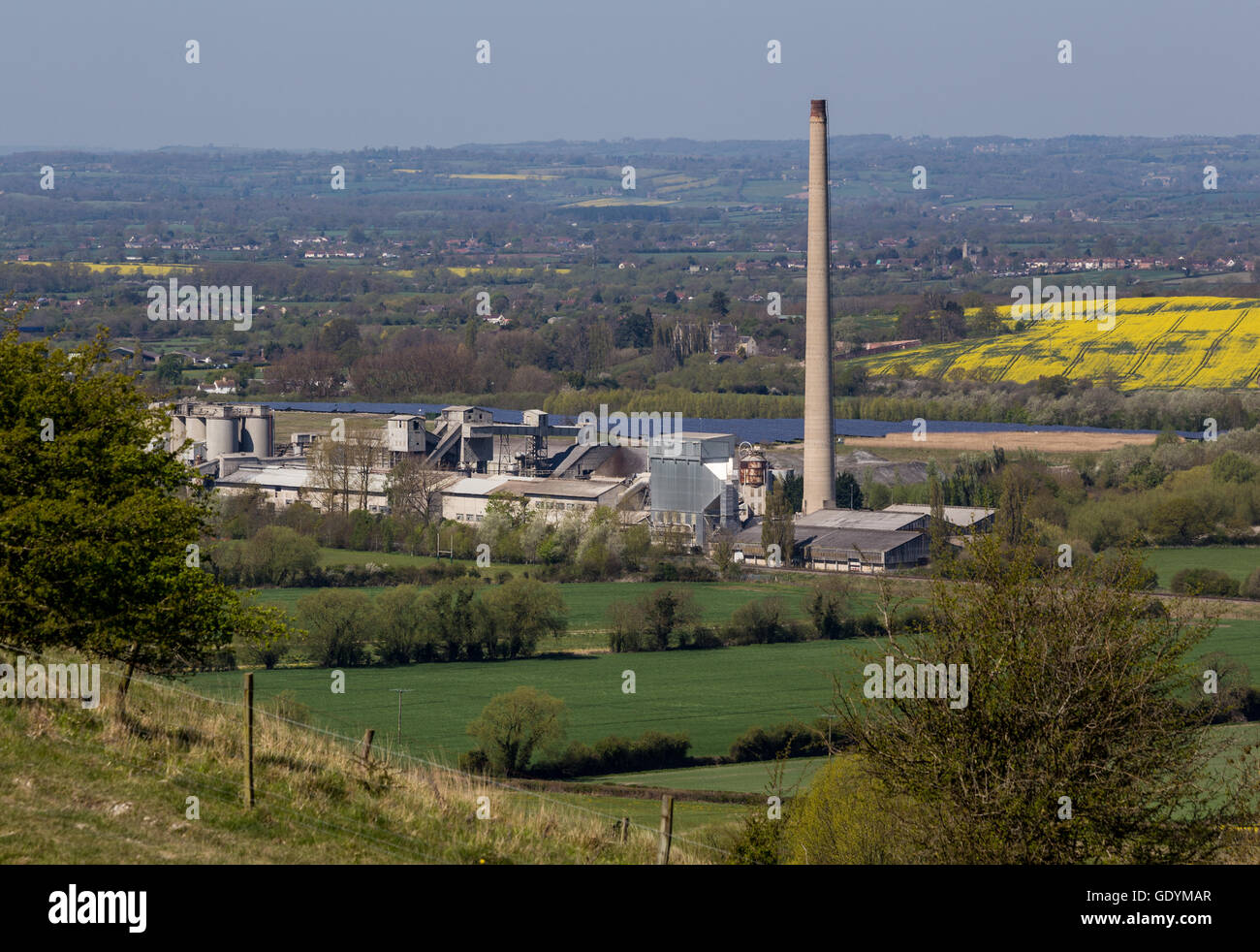 The derelict Westbury Cement Works chimney, towering over the Wiltshire ...