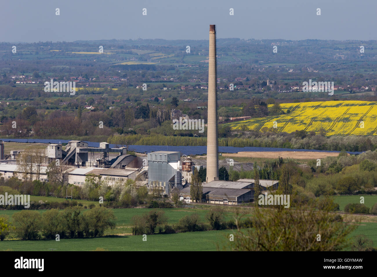 The derelict Westbury Cement Works chimney, towering over the Wiltshire ...