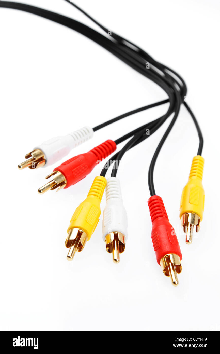 Plugs and cables on plain background Stock Photo - Alamy