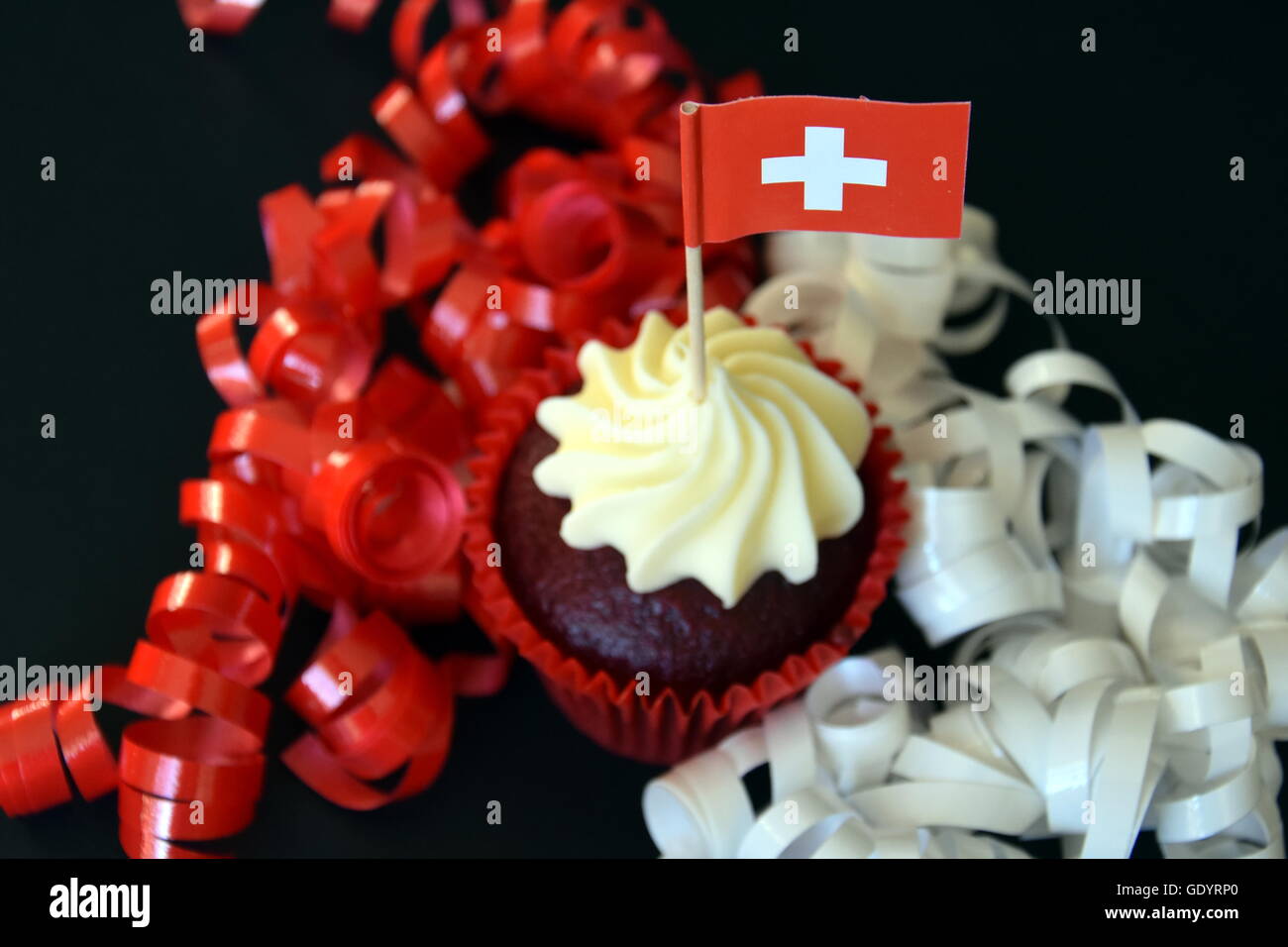 Swiss National Day cupcake with red and white cross swiss flag Stock ...