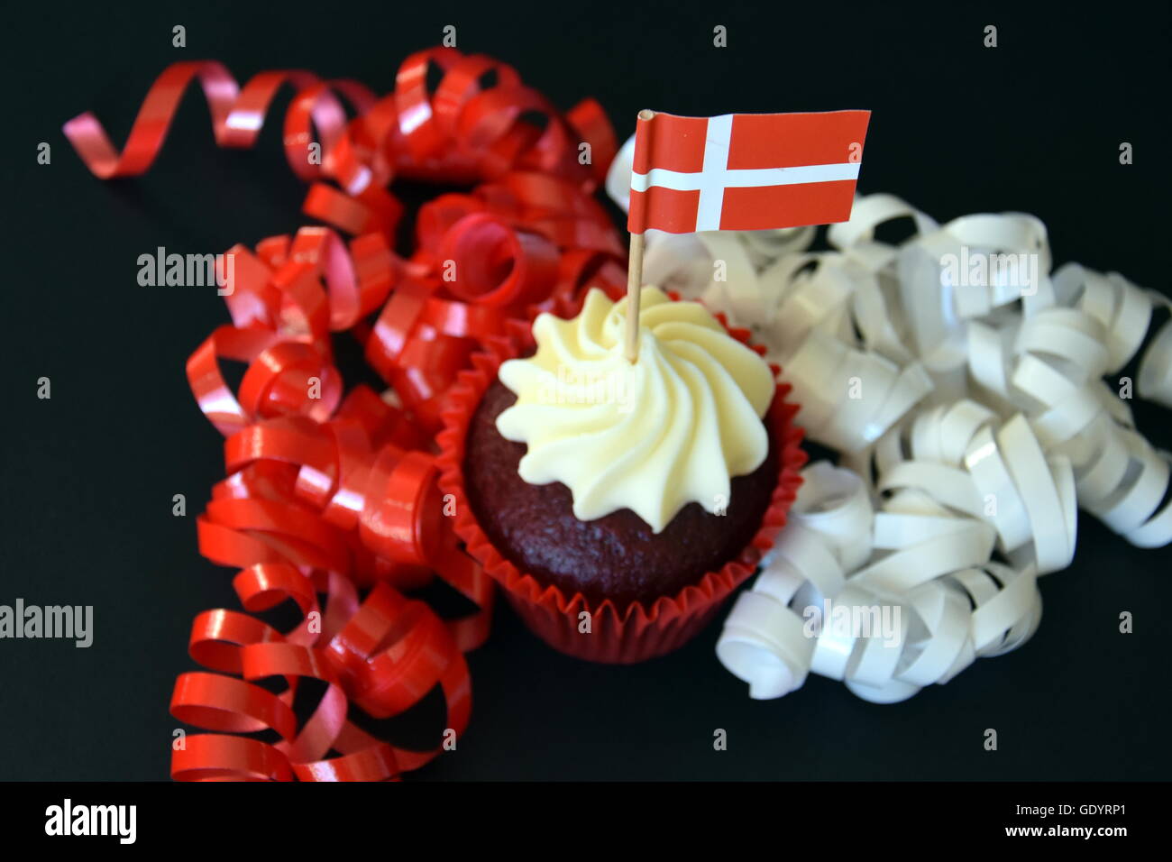 Danish National Day cupcake with red and white flag. Denmark ...